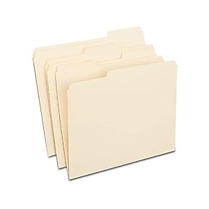 Staples 246850 100% Recycled Manila File Folders Letter 3-Tab 100/Box (246850)