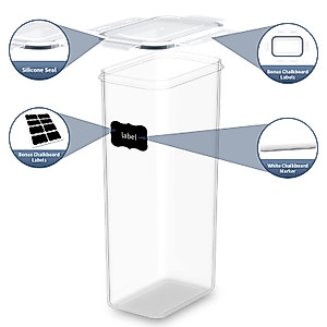 Airtight Food Storage Containers with Lids, 14 PCS Plastic Cereal Kitchen Stackable Food Storage Buckets Food Canisters for Kitchen Pantry Organization Snacks and Sugar Include 24 Labels, Black