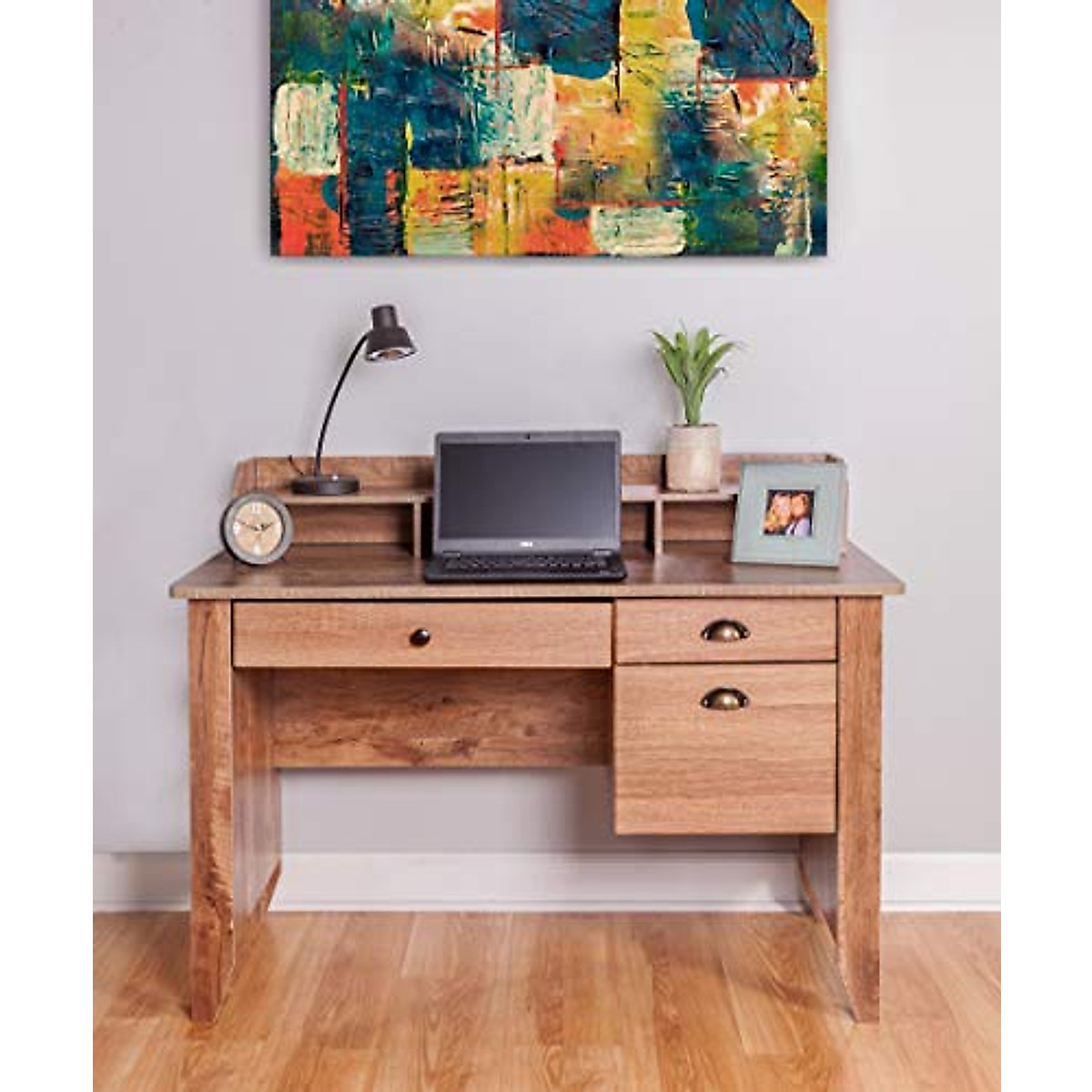 OneSpace Eleanor Executive Desk Classic Oak, 53”x58”x7”.