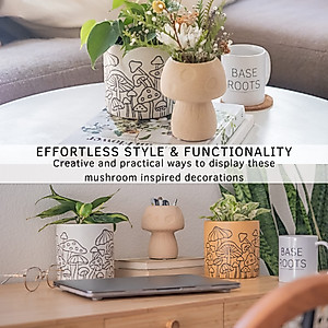 BASE ROOTS Mushroom Planter, Speckled White, Indoor/Outdoor, Holds Small Plants