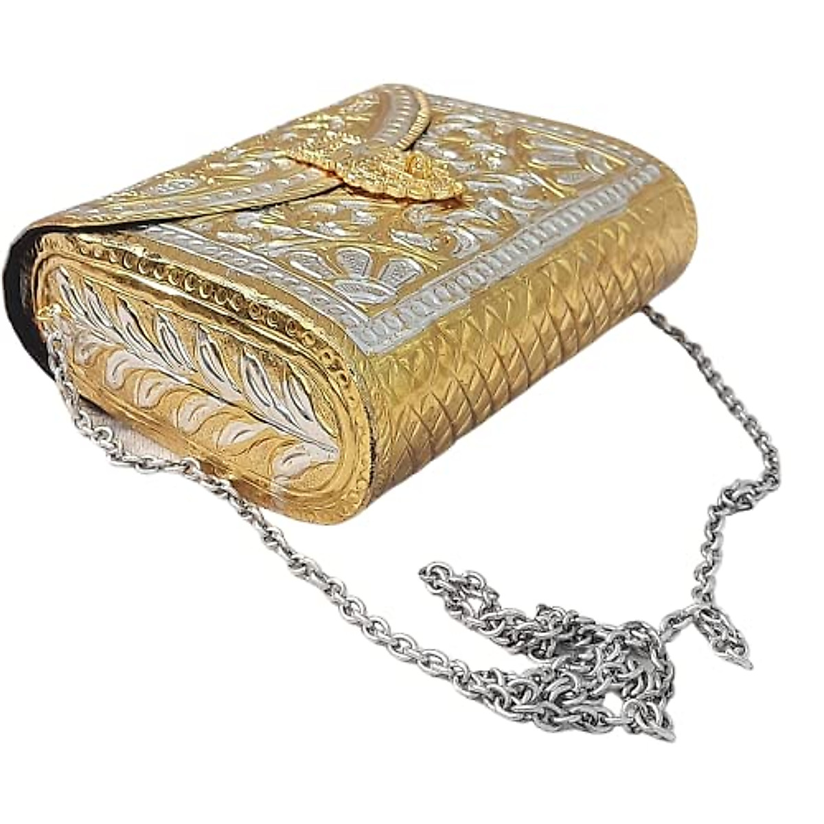 Trend Overseas Golden Metal bridal bag Brass Metal Clutch Sling Bag Ethnic Antique clutch, Golden