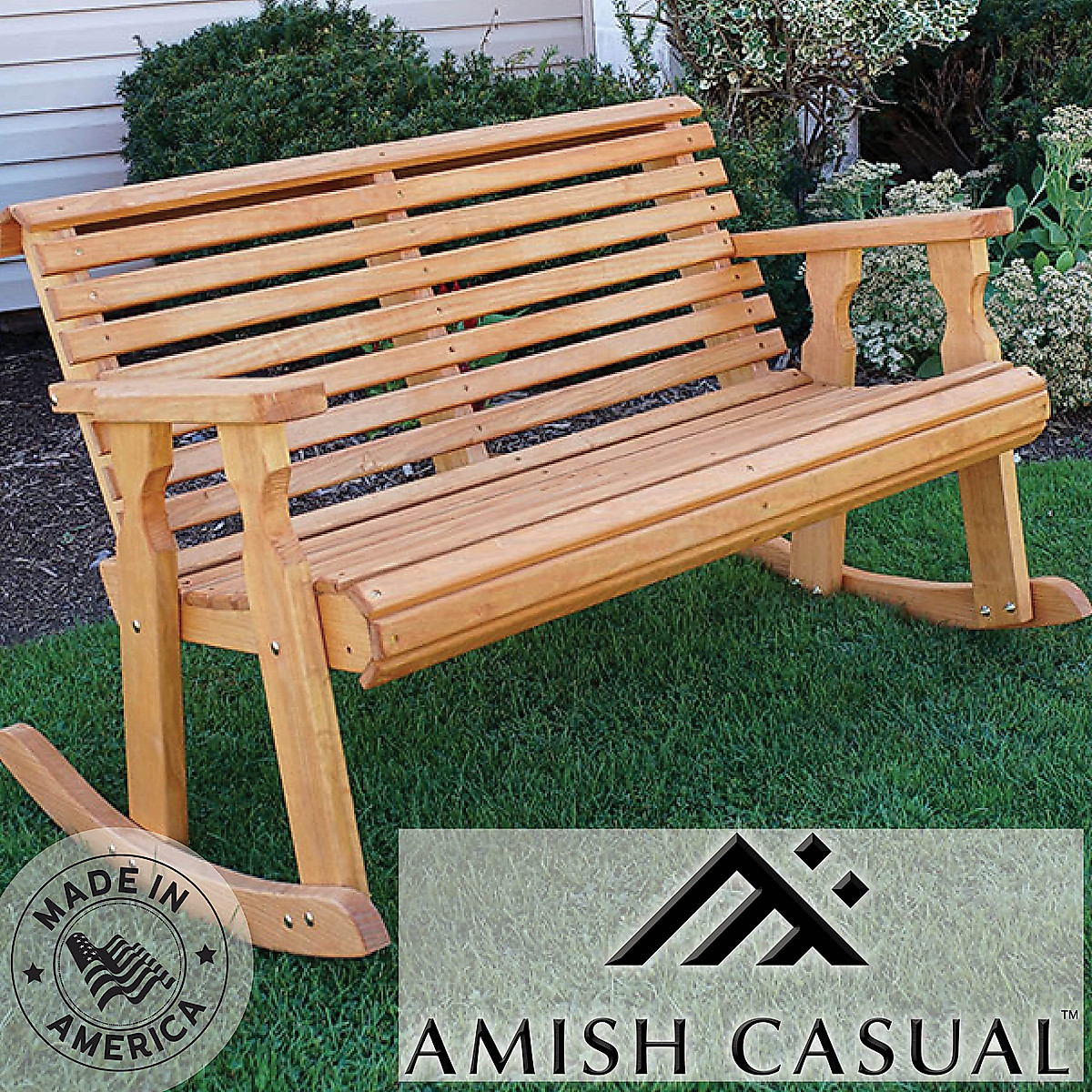 Amish Casual Heavy Duty 800 Lb Roll Back Pressure Treated Double Rocker with Cupholders (Cedar Stain)