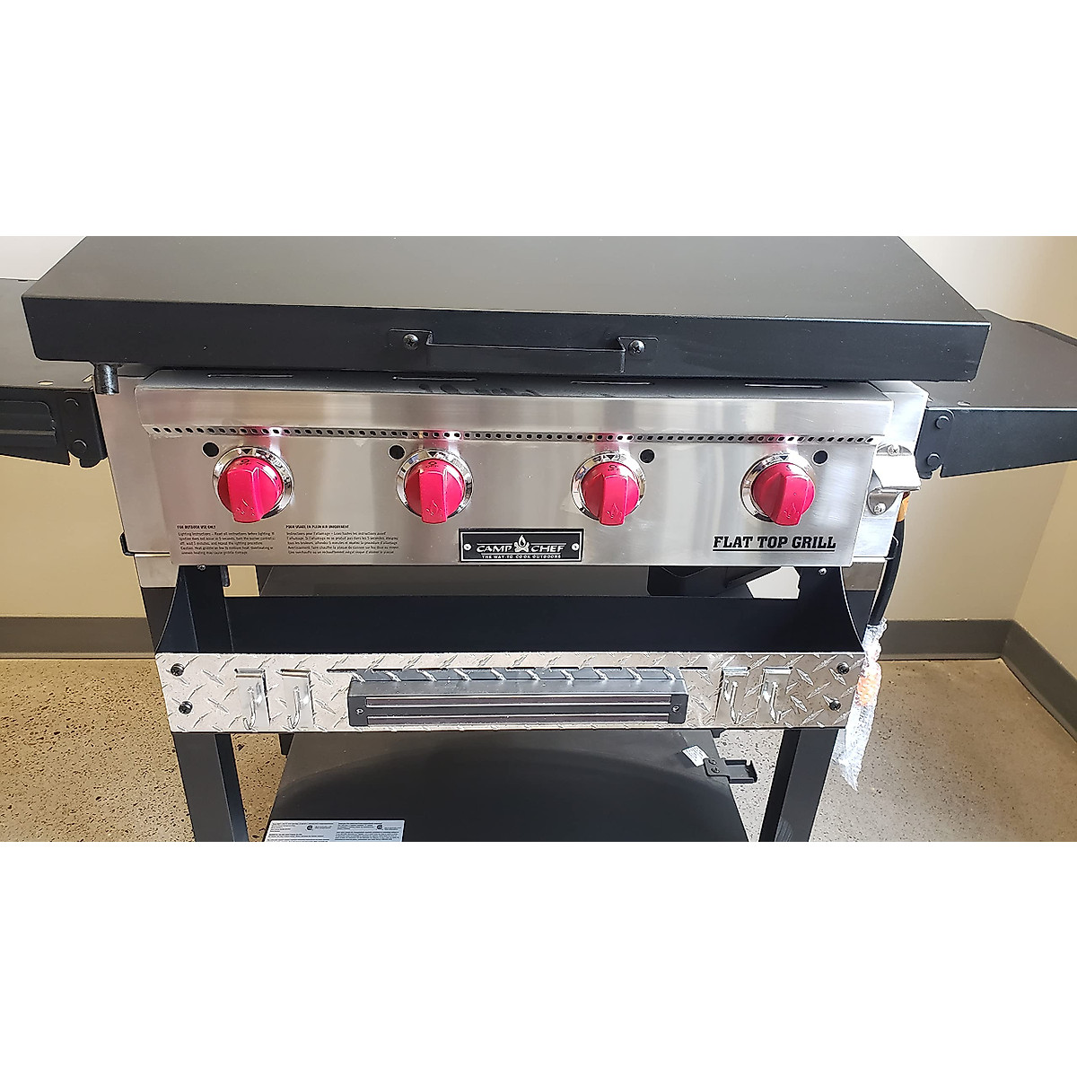 Backyard Life Gear Front Tray with Magnetic Tool Holder and Removable Hooks, Compatible with Camp Chef FTG600 Flat Top Griddle (Diamond Plate Aluminum)