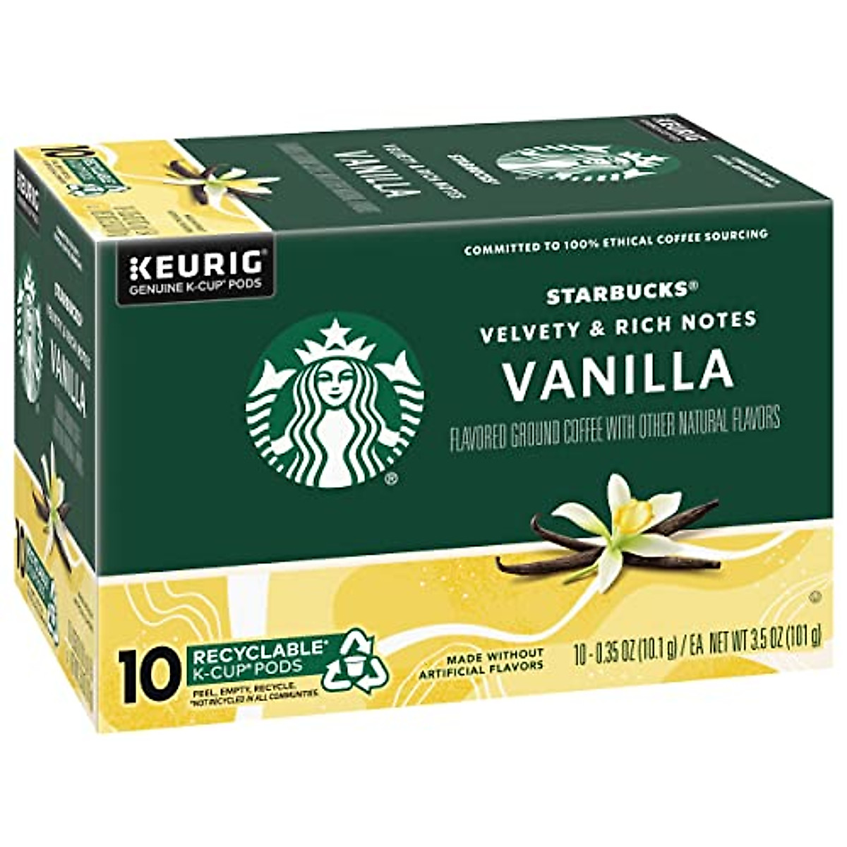 Starbucks Flavored Coffee K-Cup Pods, Vanilla Flavored Coffee, Made without Artificial Flavors, Keurig Genuine K-Cup Pods, 10 CT K-Cups/Box (Pack of 3 Boxes)