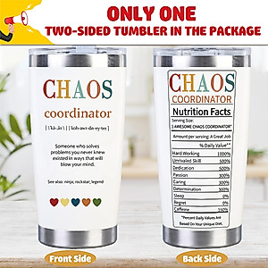 Chaos Coordinator Gifts for Women Thank You Gifts for Women Appreciation Gifts 20 Oz Stainless Steel Tumbler with Lid Straw Brush Unique Gift Idea for Women Lady Teacher Coworker Boss Office Gifts