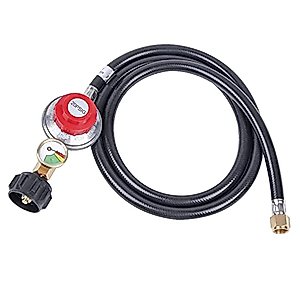 GasSaf 5FT Adjustable Propane Regulator, High Pressure Propane Regulator Hose with Gauge Suitable for Burners,Turkey Fryers,Forge,etc - 3/8”Female Flare Nut
