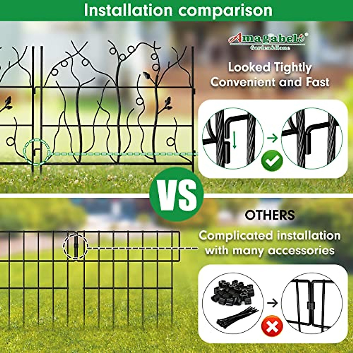 Amagabeli 5 Panels Decorative Garden Fence 11.5ft (L) x 26in (H) Outdoor Rustproof Metal Garden Fencing Border Fence Animal Barrier for Dog Iron Folding Edge Wire for Patio Landscape Flower Bed ET082