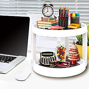 umicial Lazy Susan Organizer Turntable Organizer Lazy Susan Turntable for Cabinet Spice Spinner Spice Rack Organizer for Cabinet Spinning Rack 360 Rotating Non-Skid 2 Tier 10 Inch (White and Grey)