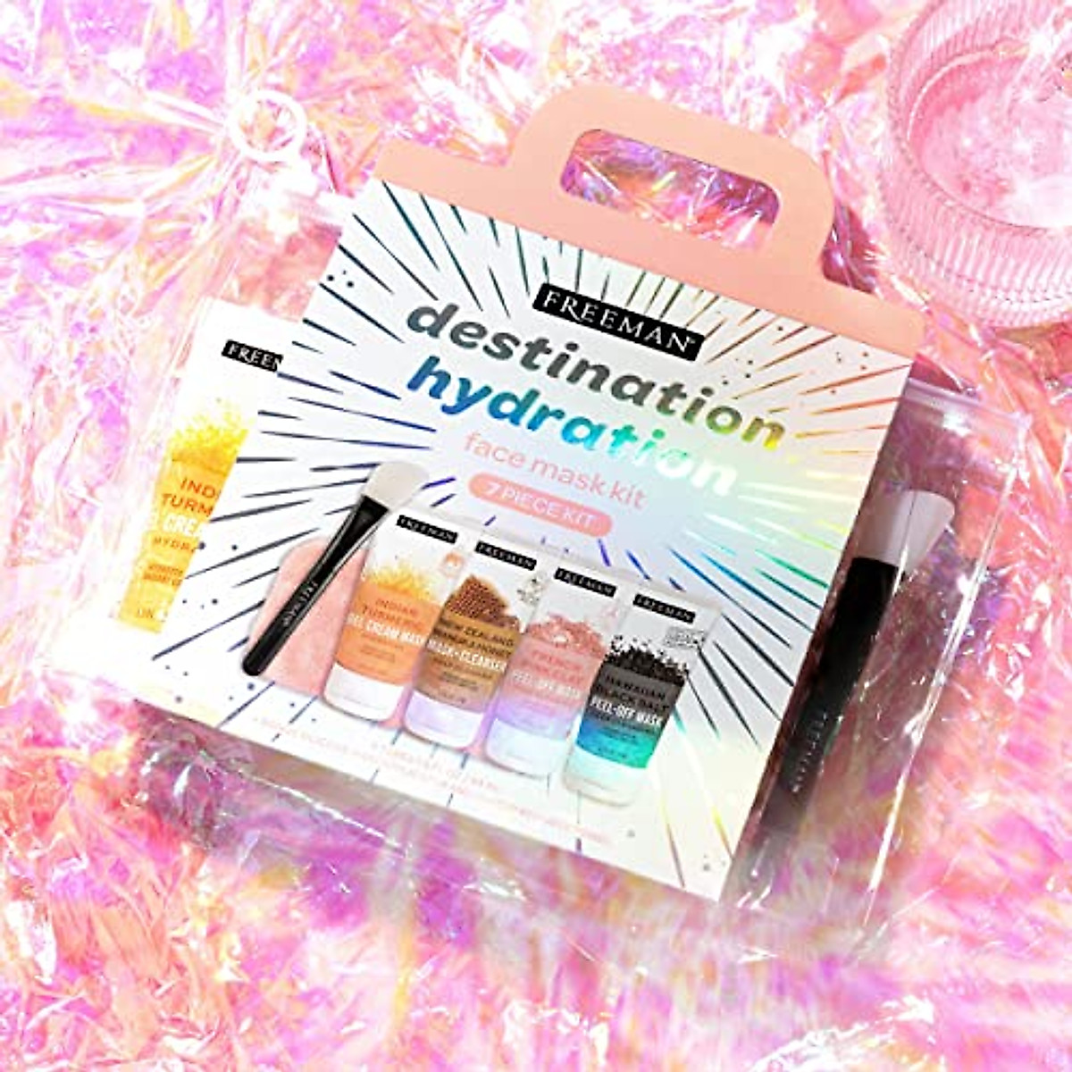 Freeman Limited Edition Destination Hydration Kit, Mini Travel Sized Face Masks, Moisturizing Masking Set, Skincare Variety Pack, Pore Clearing & Cleansing, Cruelty-Free, 7 Piece Gift Set