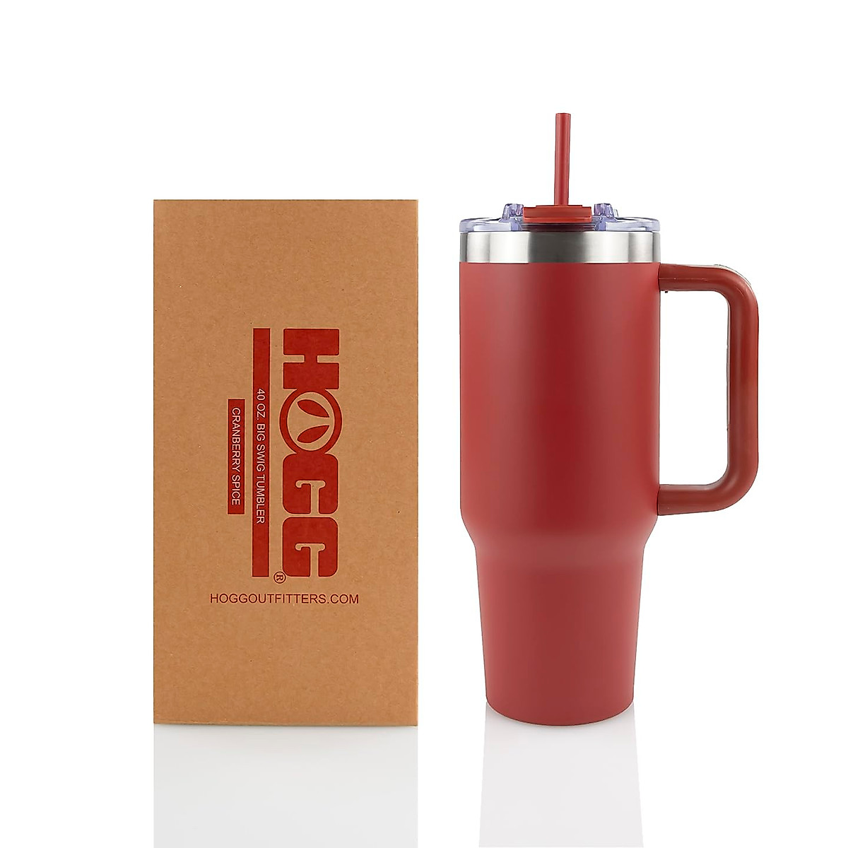 Hogg Big Swig 40 oz Tumbler with Handle and Straw - Cranberry Spice, Advanced Design Spill Proof Tumbler with Straw, Insulated Cups with Lids and Straws, 40oz Tumbler with Handle, Red Tumbler