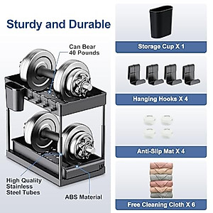 ESSBLIN Under Sink Organizer, Height Adjustable,2 Pack Black Under Bathroom Cabinet Storage with Hooks Hanging Cup,2 Tier Sturdy Large Capacity Pull Out Drawer for Kitchen Cleaning Supplies