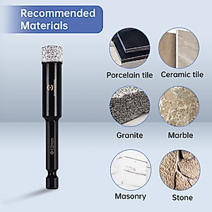 Diamond Drill Bits Set, 5 Piece Dry Diamond Hole Saw with Quick Change Hex Shank for Granite Ceramic Marble Tile Stone Glass Hard Materials (not for Wood) 1/4, 5/16, 3/8, 1/2 inch