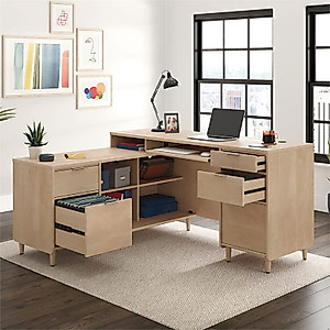 Sauder Clifford Place Engineered Wood L-Shaped Desk in Natural Maple