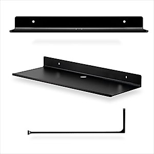 BRAINWAVZ 2-Pack 12" Floating Metal Wall Shelf for Books, Organizer, Speakers, Plants, Cameras, Books, Decor Display, Storage, Routers & More Wide Universal Holder Shelf (Black)