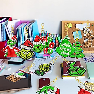 12 Pcs Christmas Diamond Art Painting Keychains Kit Double Sided DIY Cute Christmas Diamond Art Painting Keychains for Beginners Adults Art Craft Supplies Christmas Holiday Gift