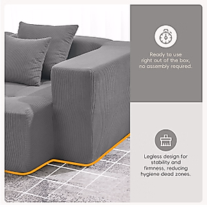 Merax 105.5'' L-Shaped Modular Sectional Sofa for 4, Minimalist Convertible Corduroy Floor Couch Set with 4 Pillows for Living Room, 3 PC Free Combination, No Assembly Required, Gray