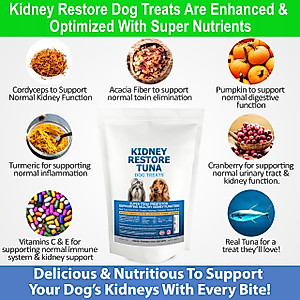 Kidney Restore Tuna Dog Treats. Special Kidney Friendly Dog Treats, Low Protein Dog Treats for Kidney Diets. Kidney Dog Treats Your Canine Will Love. Renal Dog Treats