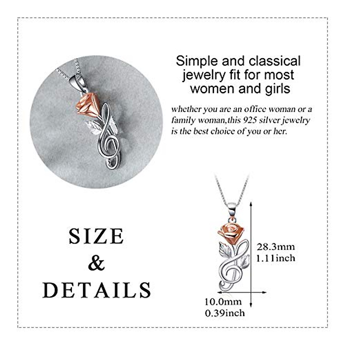 LUHE Rose Necklace Gifts Sterling Silver Roses Flower Music Note Infinity Pendant Necklace Anniversary Birthday Gifts for Women Teens Girls Her Girlfriend Wife Gifts