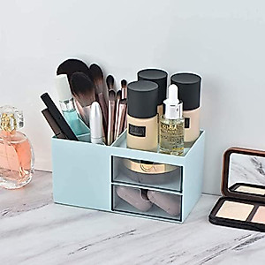 Najerao - Desktop Storage Organizer Pen Holder for Desk Cute Pencil Holder with 2 Drawer Desk Organization for Office, Home, School(Blue)