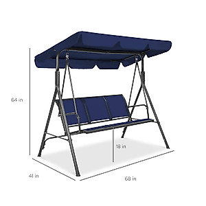 Best Choice Products 2-Seater Outdoor Adjustable Canopy Swing Glider, Patio Loveseat Bench for Deck, Porch w/Armrests, Textilene Fabric, Steel Frame - Navy