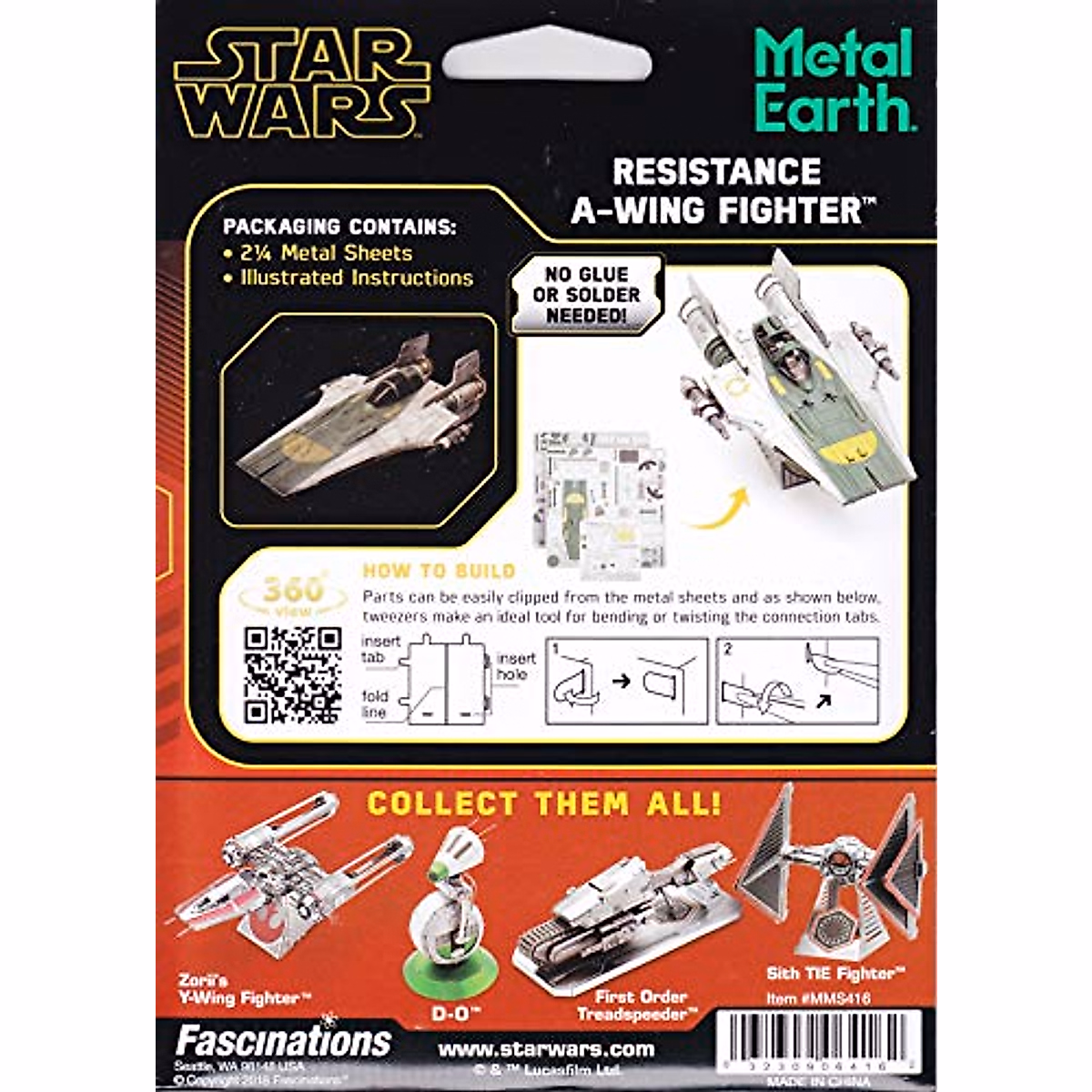 Fascinations Metal Earth Star Wars Rise of Skywalker Resistance A-Wing Fighter 3D Metal Model Kit