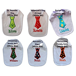 Funny Girl Designs Personalized BIB for Baby Boys Embroidered with Your Custom Name with Fabric Tie (Blue Polka Dot)