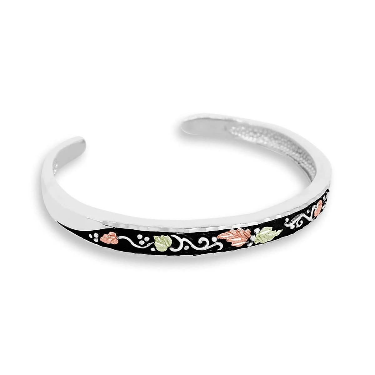 Antiqued Leaf Cuff Bracelet, Sterling Silver, 12k Green and Rose Gold Black Hills Gold