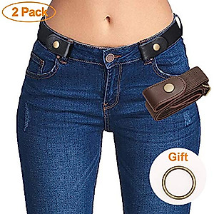 No Buckle Elastic Stretch Belts for Men and Women, Comfortable Invisible Belts for Jeans Pants (I-Black+Coffee, L-XXL:Waist size 34''-48'')