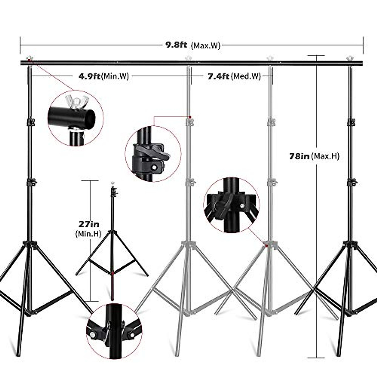 Kshioe Photography Lighting Kit, Umbrella Softbox Set Continuous Lighting with 6.5ftx9.8ft Background Stand Backdrop Support System for Photo Studio Product, Portrait and Video Shooting