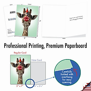 The Best Card Company - 1 Happy Birthday Greeting Card - Adorable Animals, Cute Bday Notecard with Envelope - Wild Kisses Giraffe C9280ABDG