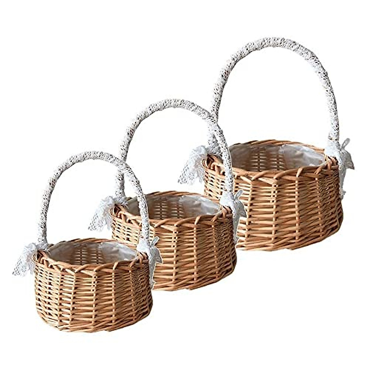 Rattan Flower Girl Hand Basket for Wedding Picnic, Retro Hand Woven Basket with Handle for Home Garden Decor(S)