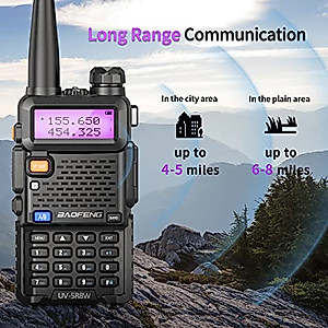 Baofeng UV-5R Radio Dual Band Ham Radios Handheld 8W High Power Two Way Radio with Double Battery Extra Programming Cable AR-771 Antenna Speaker Mic Full Kit Rechargeable Long Range Walkie Talkies
