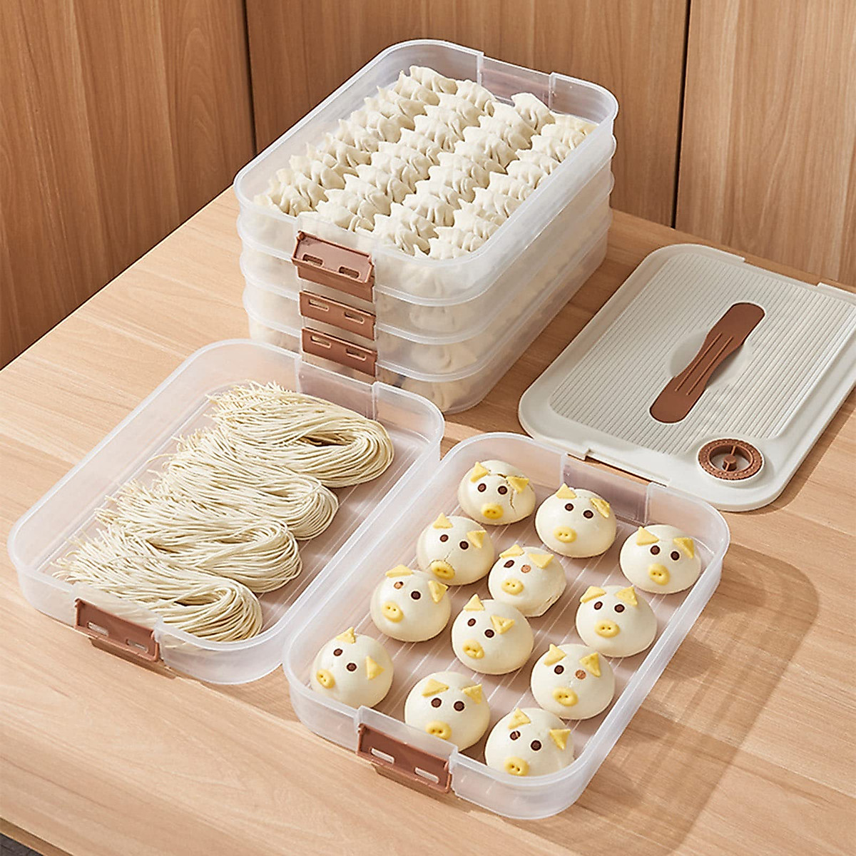 Hisocute Multi-layer Dumpling Storage Box With Lid Sealing Organization Container For Kitchen Vegetable Dumpling Box, 4-tier