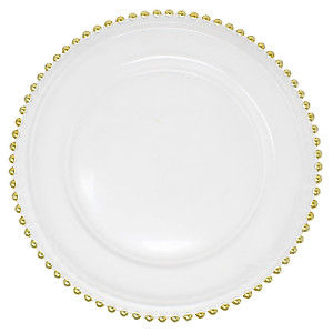 Ms Lovely Clear Glass Charger 12.6 Inch Dinner Plate With Beaded Rim - Set of 4 - Gold