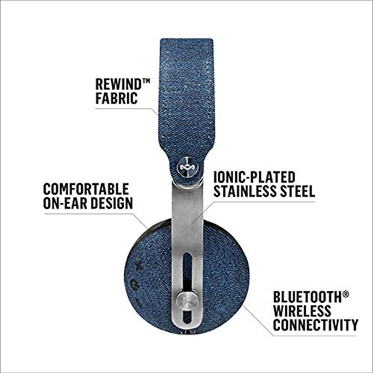 House of Marley Rise: Over-Ear Headphones with Microphone, Wireless Bluetooth Connectivity, and 12 Hours of Playtime (Denim)