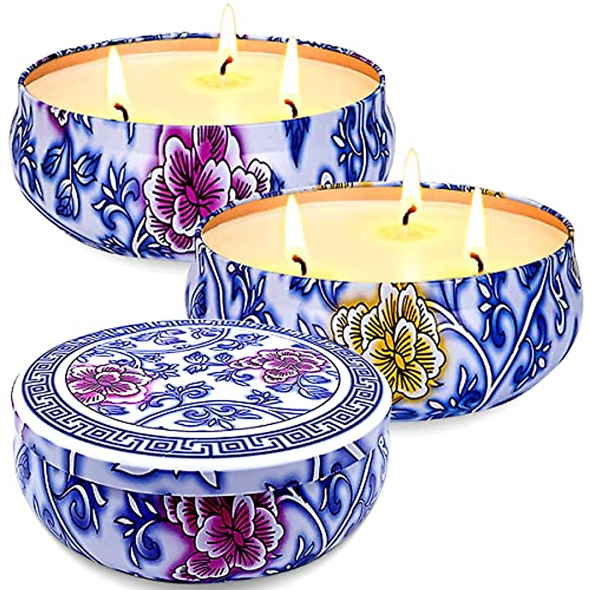 CoCo-Life Pack of 3 Citronella Candles Outdoor, Large 3 Wicks Soy Wax Bugs Away Candles with Lid for Outside Patio Porch, 13.5oz, 3 Packs