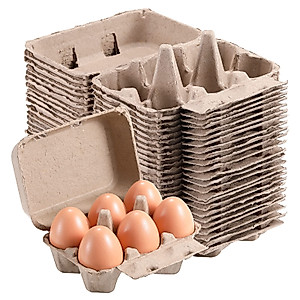 Half Dozen Egg Cartons 50 Pack, Blank Natural Pulp Egg Cartons 6 Count for Chicken Eggs Reusable, Storage Tray Strong for Holds Up to Six 6 Egg Carton Cardboard Paper Holder Container for Refrigerator