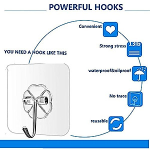 CMANI Wall Hooks 17lb(Max) Transparent Reusable Seamless Hooks,Waterproof and Oilproof,Bathroom Kitchen Heavy Duty Self Adhesive Hooks,8 Pack…