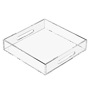 KOTEMON Acrylic Serving Tray with Handles-12x12x2.36Inch-Decorative Tray Letter Tray Organizer for Ottoman Coffee Table Countertop, Clear