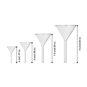 Baluue 4pcs Glass Funnels Set, Borosilicate Glass Funnel for Lab, Short Stem, Heavy Wall, 40mm, 50mm, 75mm, 100mm
