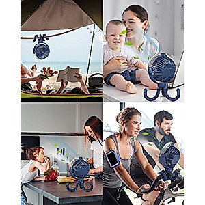 Portable Misting Fan, 6000mAh Stroller Fan with Light & 360° Pivoting Battery Operated Fan, USB Rechargeable Personal Mist Fan with Flexible Tripod for Baby, Office, Travel,Crib,Treadmill,Outdoors