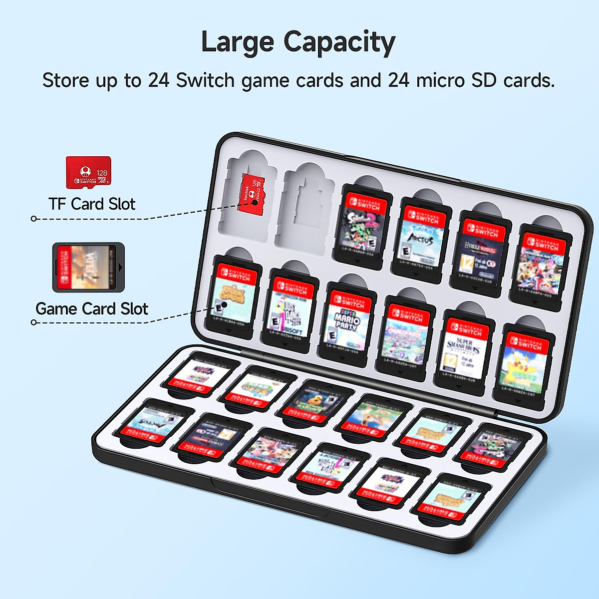 JINGDU 24-Slot Switch Game Card Case Compatible with Nintendo Switch Games & micro SD Cards, Portable Games Holder Organizer Suitable for Switch, Lite & OLED Game Cards, Black