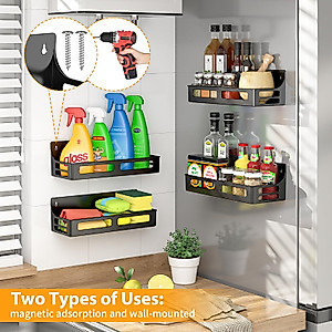 SAKFEP Magnetic Spice Rack for Refrigerator, 4 Pack Premium Plastic Spice Rack Organizer,Magnetic Fridge Shelf Seasoning Rack,Perfect Kitchen Organization and Storage (Black)