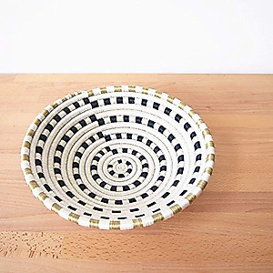 African Basket- Gatonde/Rwanda Basket/Woven Bowl/Sisal & Sweetgrass Basket/White, Black, Gold