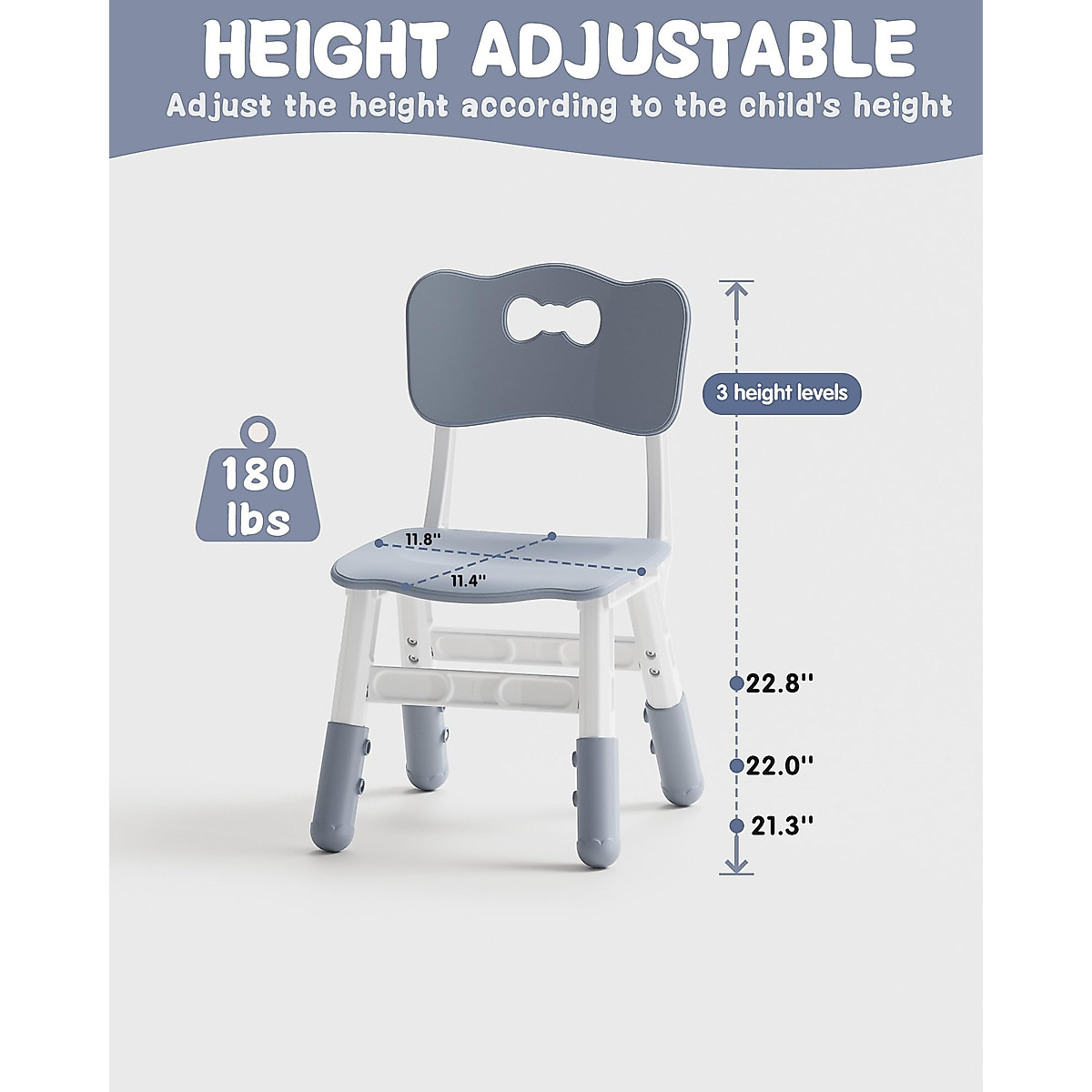 Brelley Kids Chairs Height Adjustable Toddler Chairs for Table, for Indoor & Outdoor Use Classroom/Daycare/Home, Suitable for Ages 2-8