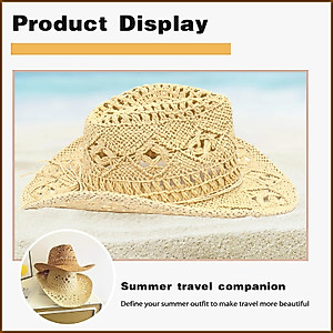 Zuhekti Straw Cowboy Hats for Women Sparkly Western Cowgirl Hat for Holiday Party Foldable Vacation Beach Sun Hat with Wide Brim,Beige