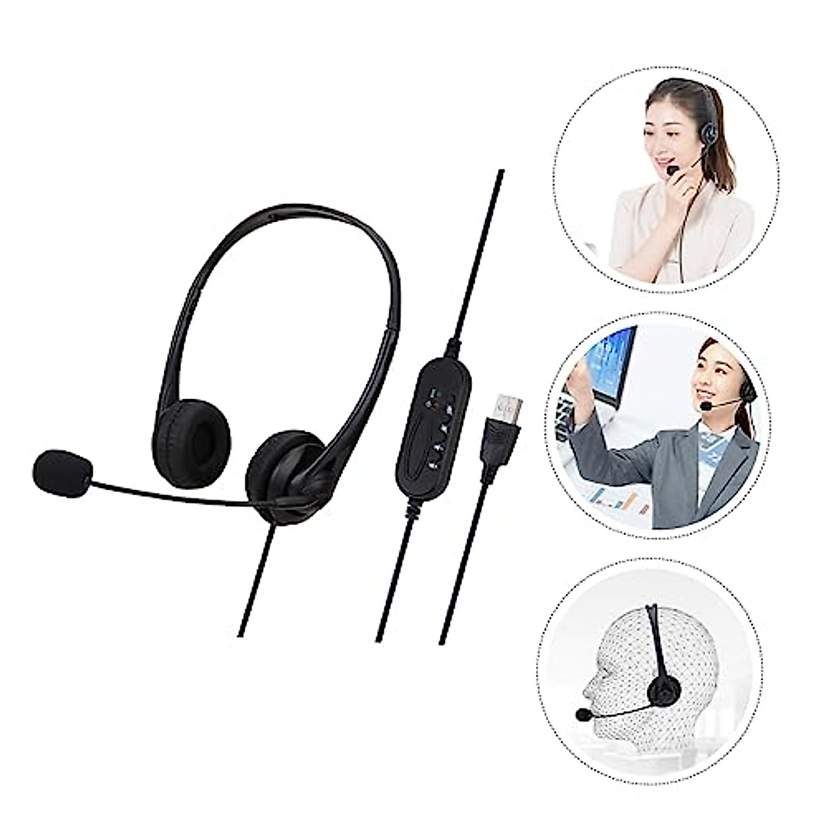 UKCOCO 2pcs Business Traffic Headset Noise Cancelling Earphones Wired Over Ear Headphones Corded Headphones Earphones with mic Wire Control Headset Headphones with mic Sponge USB