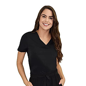 Green Town Women's Medical Nursing Tuck-In V-Neck Scrub Top GT Performance-Black-Large