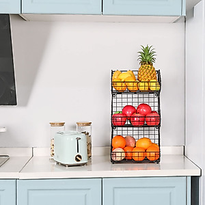 Stackable Tea Bag Organizer with Removable Divider and Hooks Wall Mount 3 Tier Metal Wire Storage Basket Countertop Coffee Condiment Snack Holder Rack for Home Office Kitchen Cabinet Pantry Black