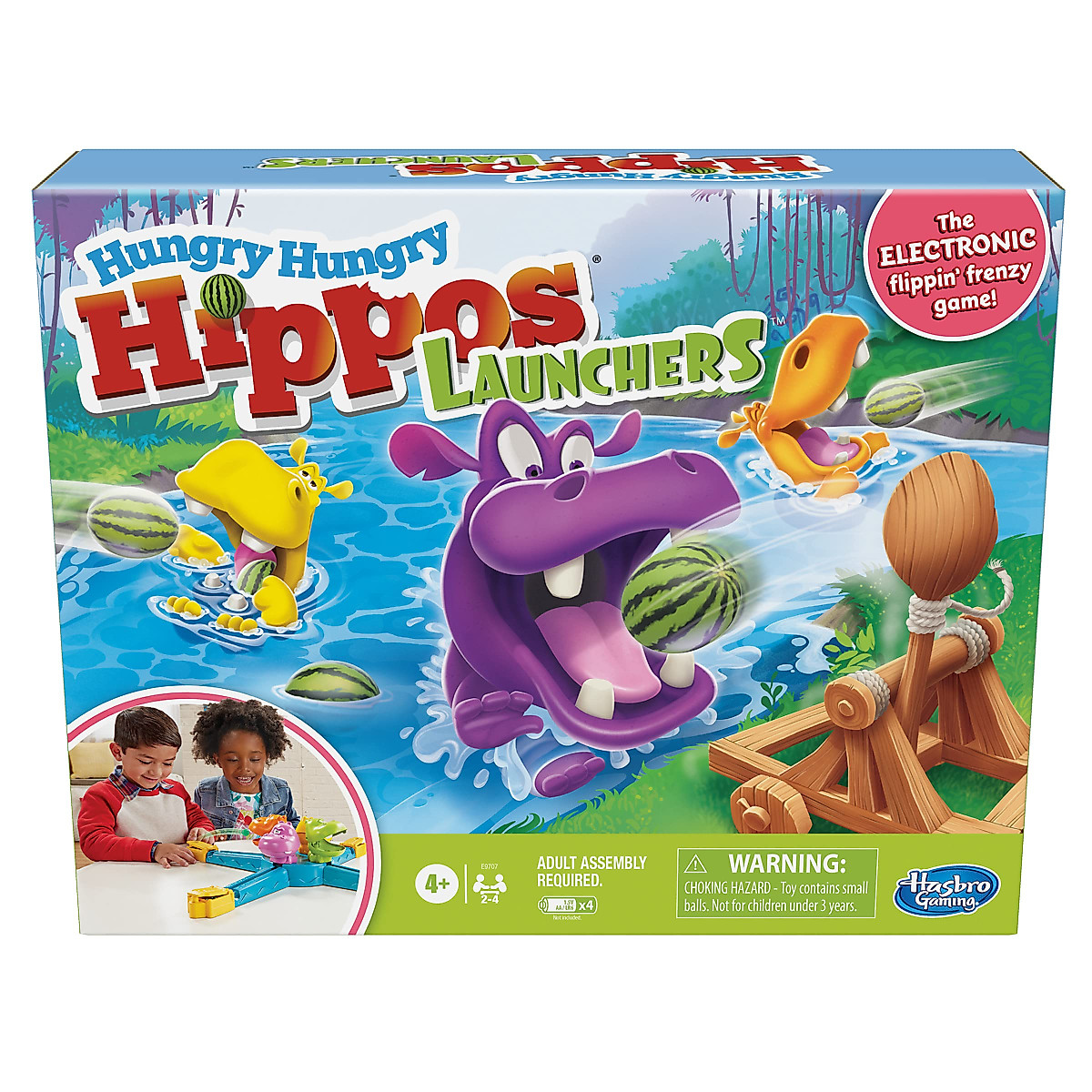 Hasbro Gaming Hungry Hungry Hippos Launchers Game for Kids Ages 4 and Up, Electronic Pre-School Game for 2-4 Players